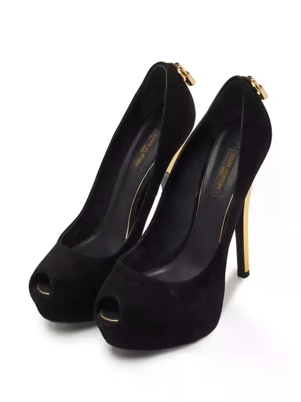 LOUIS VUITTON Suede Peep-toe Platform Stiletto Heels - Black
