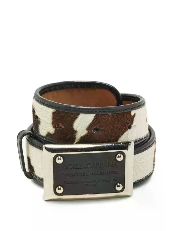 Dolce & Gabbana Logo Plaque Calf Hair Belt - Brown