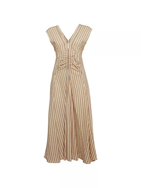 Sandro Striped Ruched Midi Dress