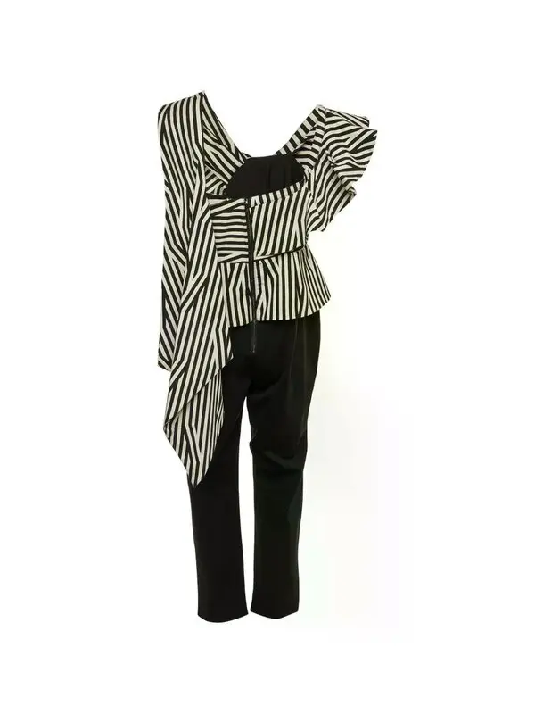 SELF-PORTRAIT Asymmetrical Striped Jumpsuit - Black