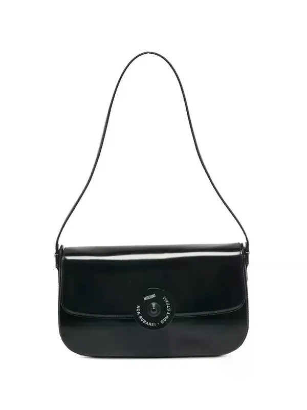 Moschino Glossy Leather Shoulder Bag - Black