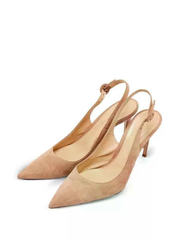 GIANVITO ROSSI Beige Calf Suede Pointed Toe Slingback Pumps