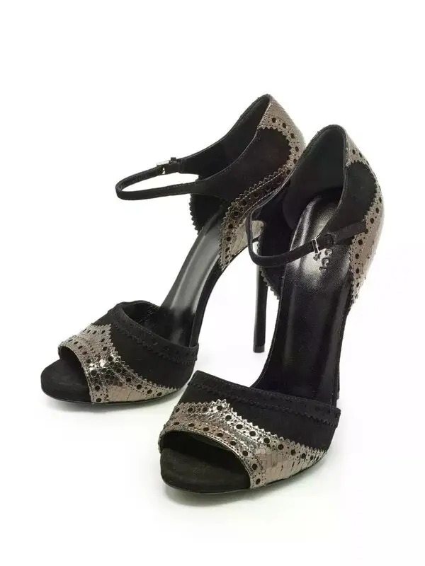 Gucci Grey Leather D'orsay Brogue Pumps