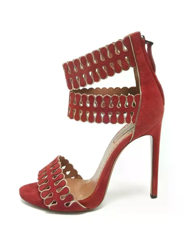 Alaïa Scalloped Laser-cut Ankle Strap Sandals - Red