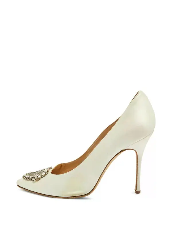 Manolo Blahnik Satin Crystal Embellished Pointed Toe Pumps
