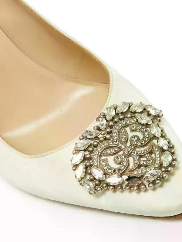 Manolo Blahnik Satin Crystal Embellished Pointed Toe Pumps