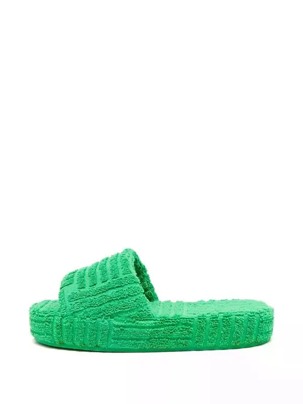 Bottega Veneta Intrecciato Effect Towelling Slides - Green