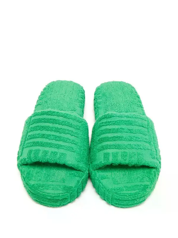 Bottega Veneta Intrecciato Effect Towelling Slides - Green