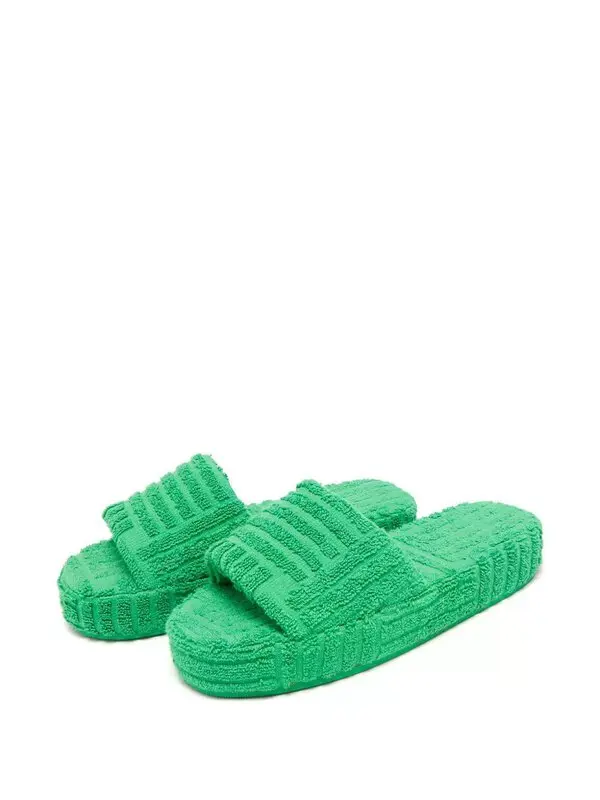 Bottega Veneta Intrecciato Effect Towelling Slides - Green