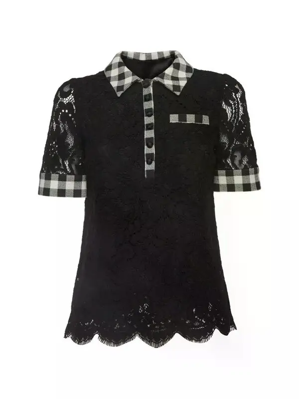 Dolce & Gabbana Lace Blouse With Gingham Trim