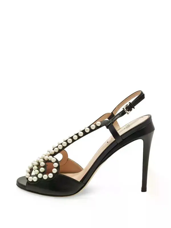 Fendi Faux Pearl-embellished Slingback Sandals - Black
