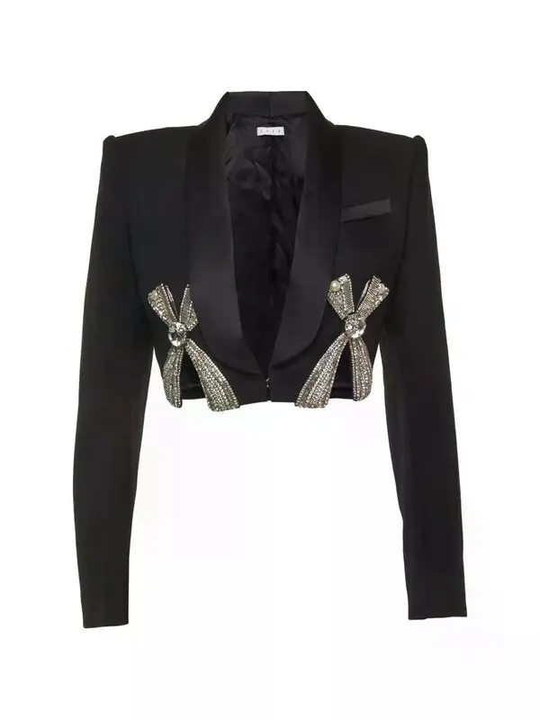 AREA Crystal Embellished Bow Cropped Blazer