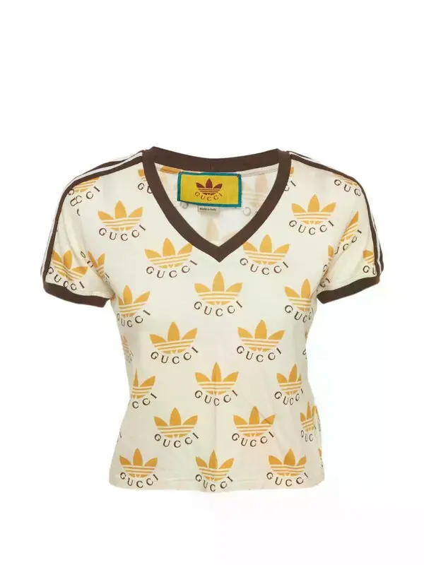 Gucci X Adidas Trefoil Print V-neck T-shirt
