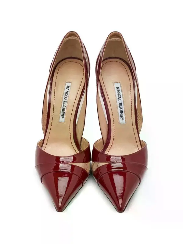 Manolo Blahnik Burgundy Leather Patent D'orsay Pointed-toe Pumps