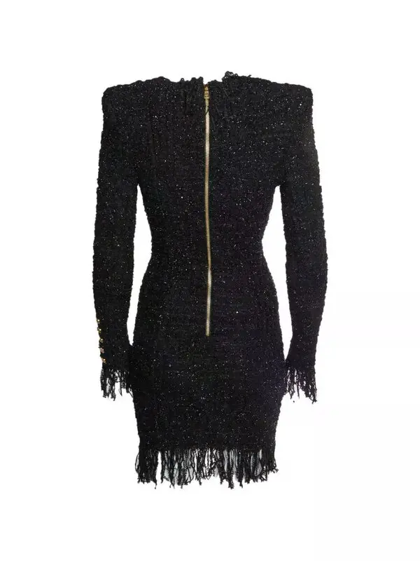 Balmain Bouclé Tweed Fringed Mini Dress