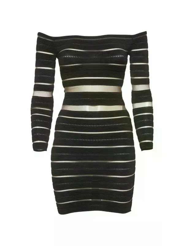 Balmain Off-shoulder Striped Dress