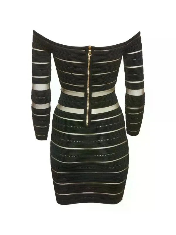 Balmain Off-shoulder Striped Dress