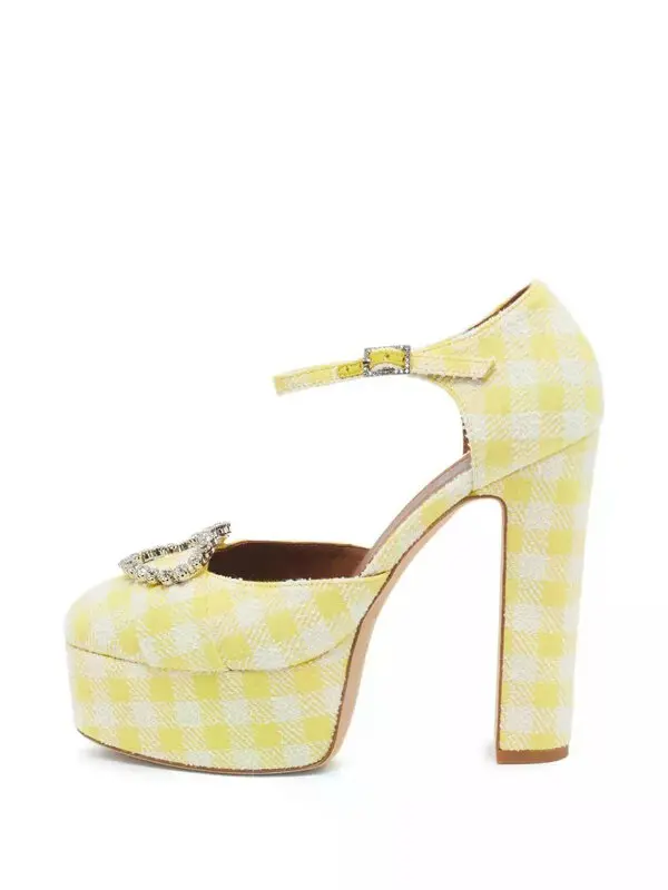 MALONE SOULIERS Camille Gingham Platform Pumps With Crystal Buckle