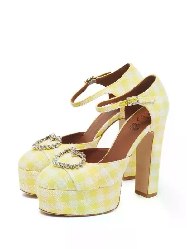 MALONE SOULIERS Camille Gingham Platform Pumps With Crystal Buckle