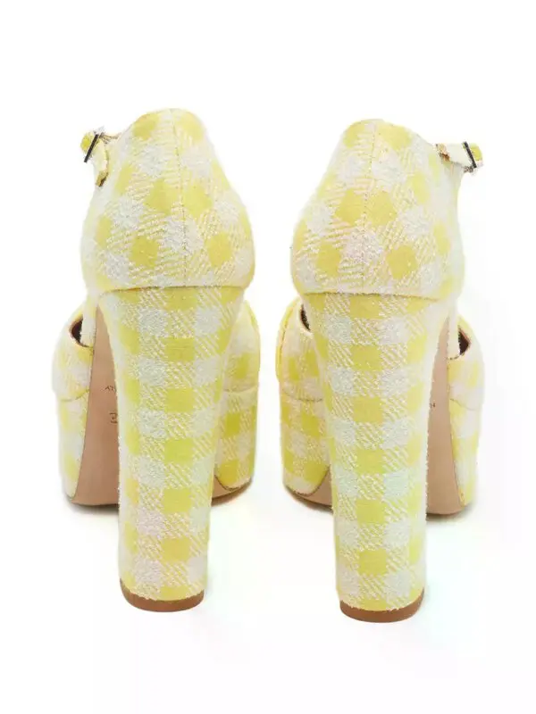MALONE SOULIERS Camille Gingham Platform Pumps With Crystal Buckle