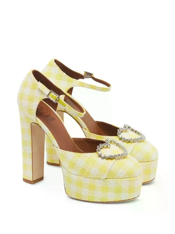 MALONE SOULIERS Camille Gingham Platform Pumps With Crystal Buckle