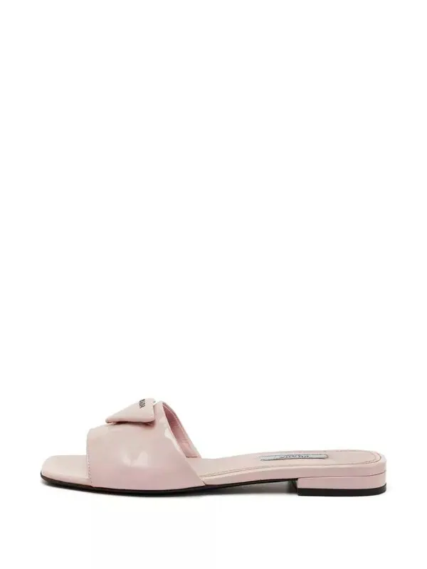 Prada Logo Detail Leather Flat Sandals