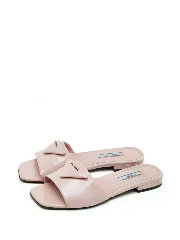 Prada Logo Detail Leather Flat Sandals