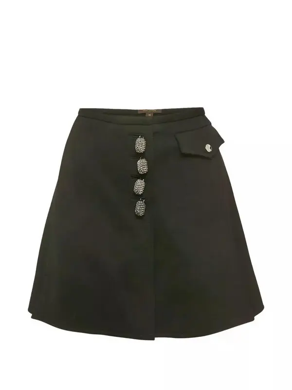 LOUIS VUITTON Wool Wrap Mini Skirt With Sculptural Button Detail