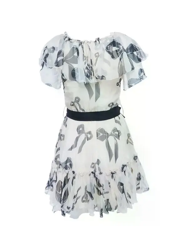 D&G PREOWNED D&g Bow-print Ruffled Silk Mini Dress