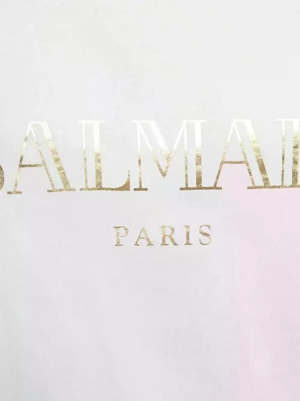 Balmain Logo Print Button Detail T-shirt - White