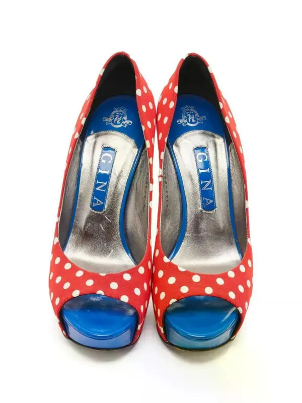 GINA Peep-toe Stiletto Pumps With Polka-dot Print - Red