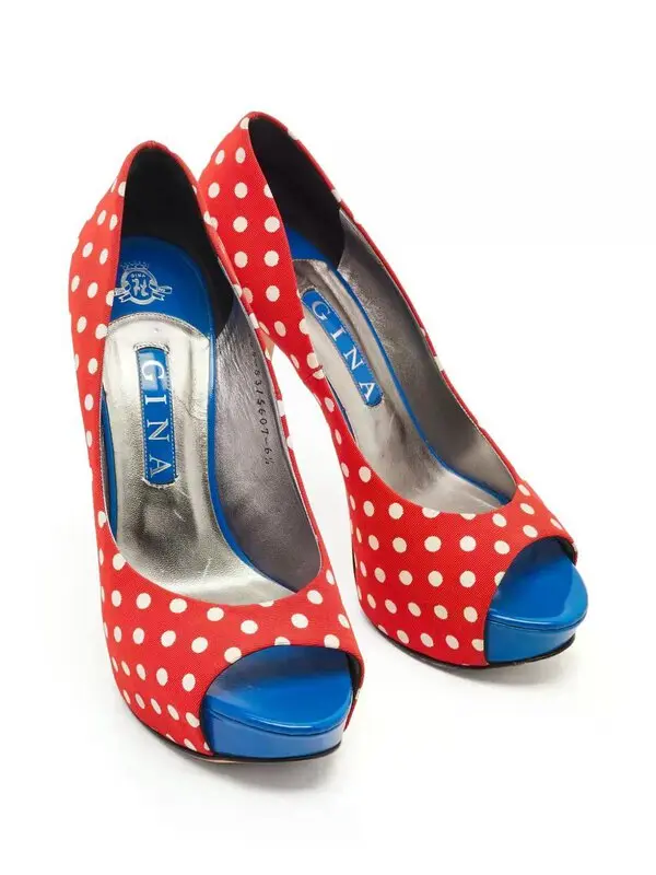 GINA Peep-toe Stiletto Pumps With Polka-dot Print - Red