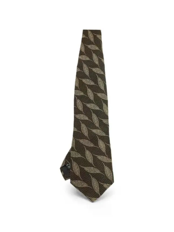 Giorgio Armani Jacquard-weave Leaf-pattern Tie - Black