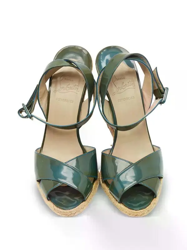 CHRISTIAN LOUBOUTIN Patent Leather Espadrille Wedge Sandals