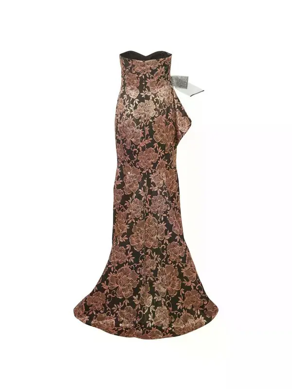 Badgley Mischka Strapless Ruffled Maxi Gown