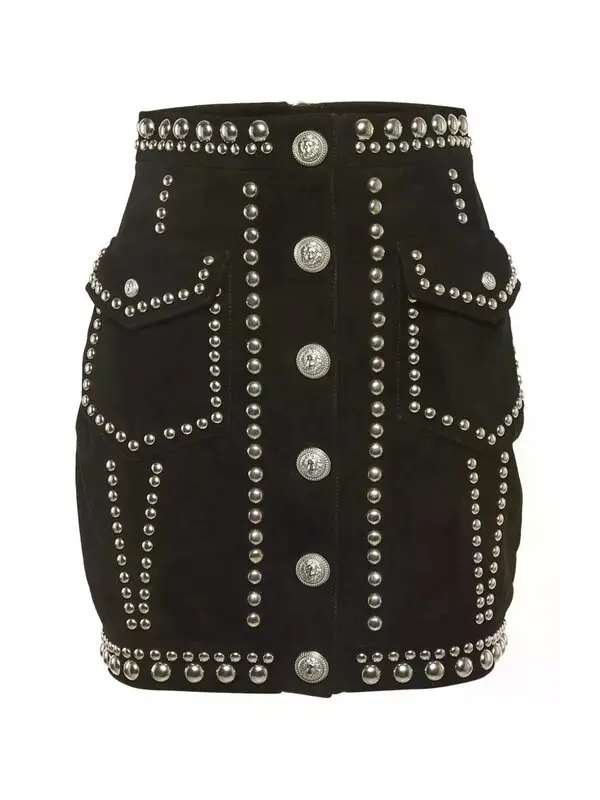 Balmain Suede Embellished Mini Skirt