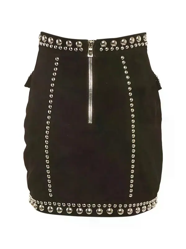 Balmain Suede Embellished Mini Skirt