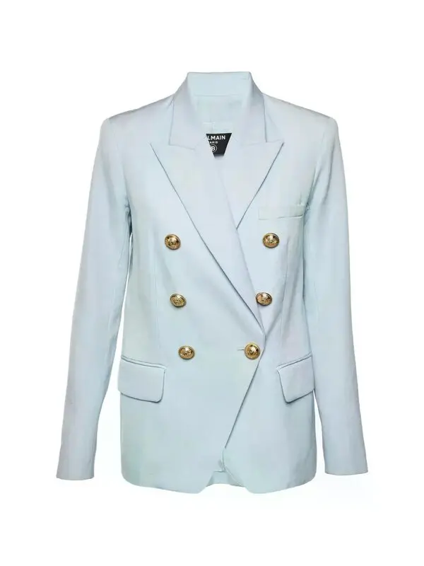 Balmain Wool Double-breasted Blazer - Blue