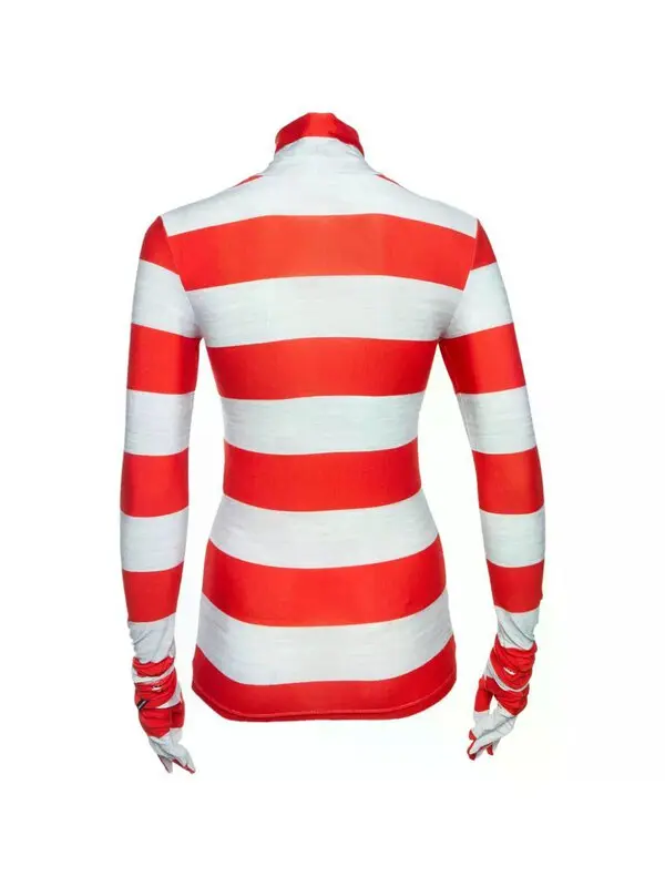 Balenciaga Striped Long Sleeve Top With Integrated Gloves - Red