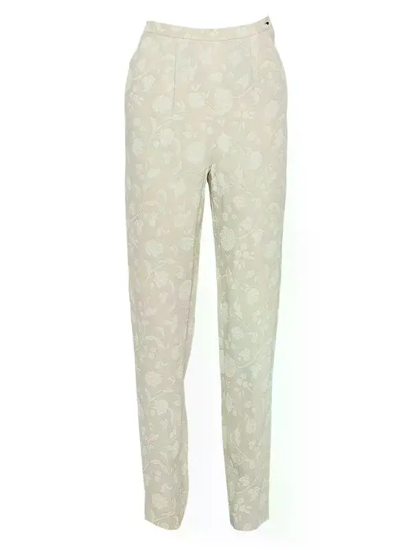Giorgio Armani Beige Floral-jacquard Tailored Trousers