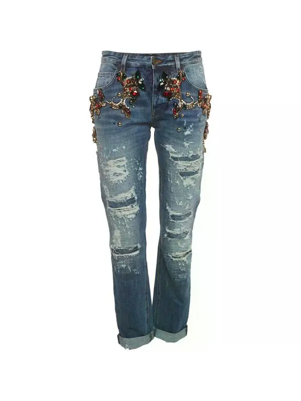 Dolce & Gabbana Distressed Crystal-embellished Jeans