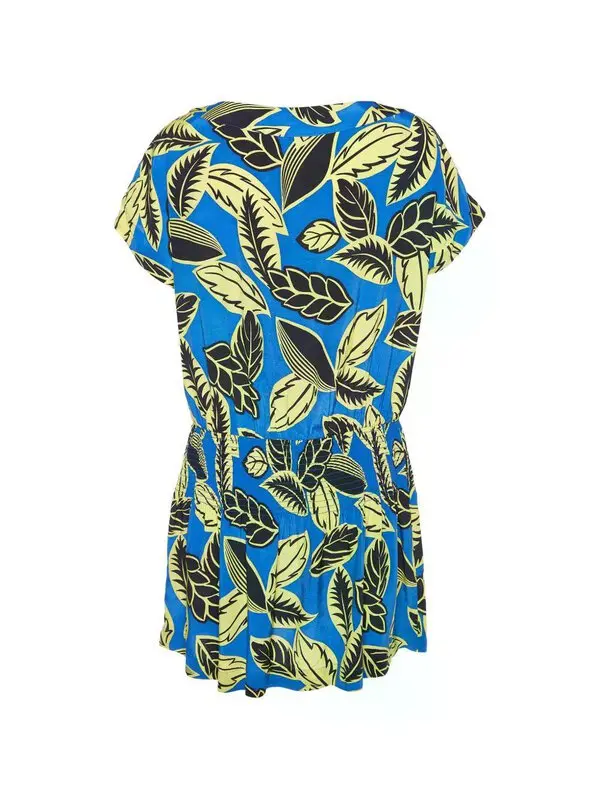 Moschino Shirred Leaf-print Mini Dress