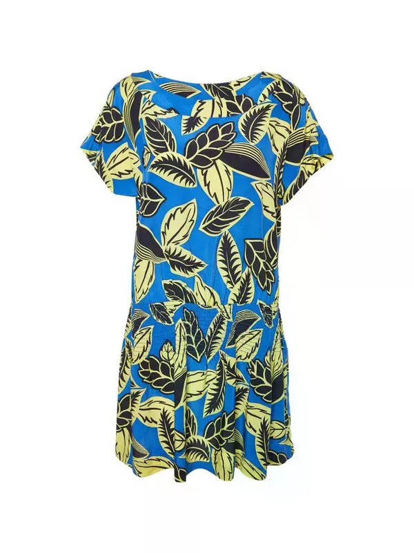 Moschino Shirred Leaf-print Mini Dress
