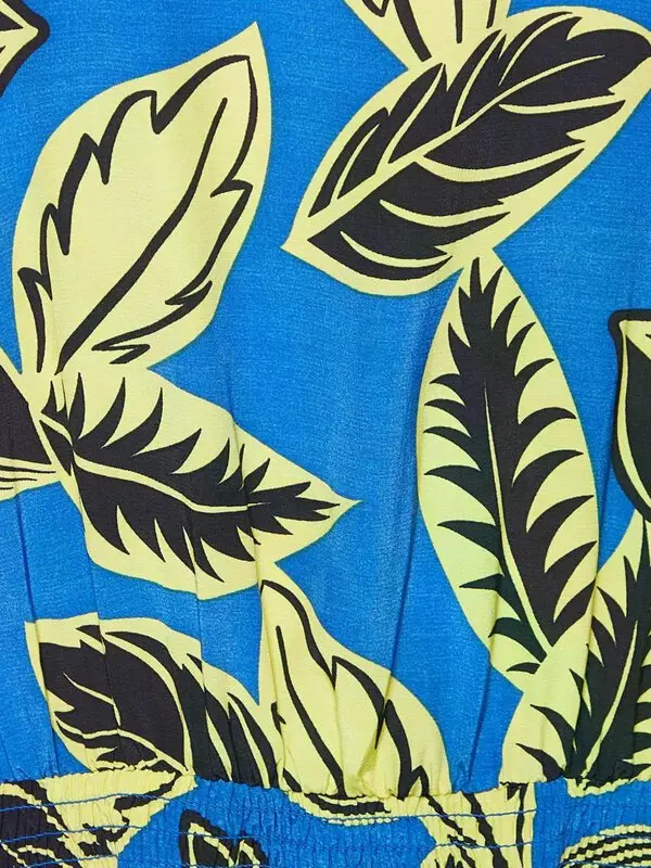 Moschino Shirred Leaf-print Mini Dress