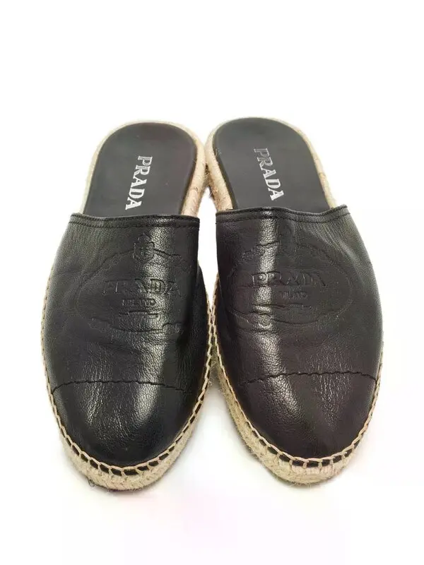 Prada Embossed Logo Espadrille Mules