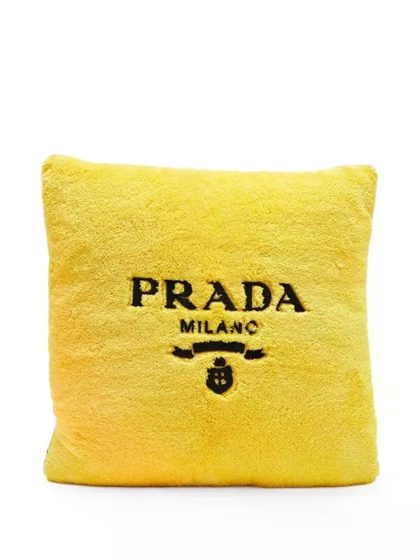 Prada Logo-embroidered Square Cushion - Yellow