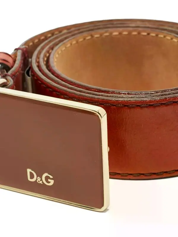 Dolce & Gabbana Red Leather Belt With Plaque Buckle - Brown