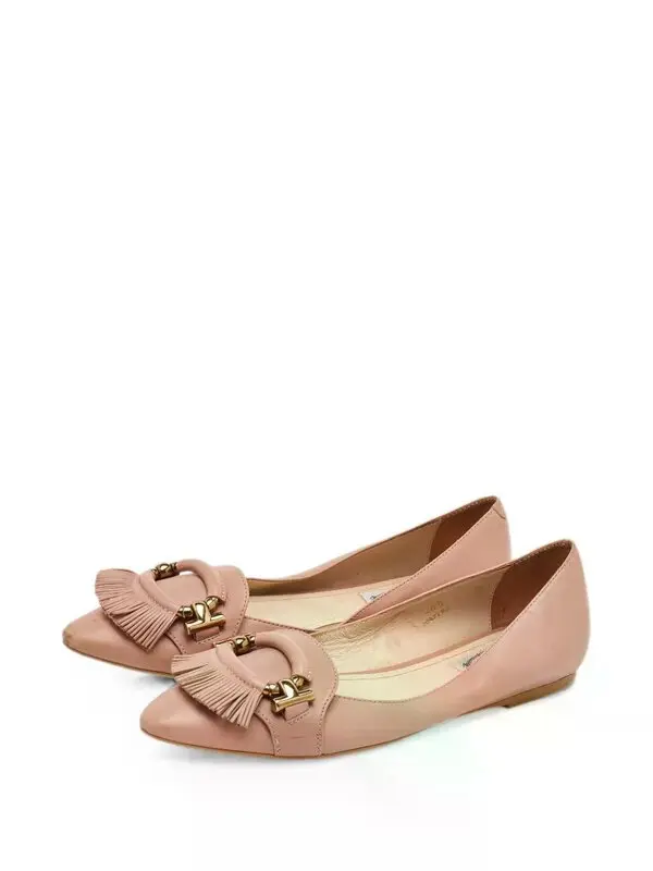 TOD'S Beige Leather Fringe Detail Pointed Toe Ballet Flats