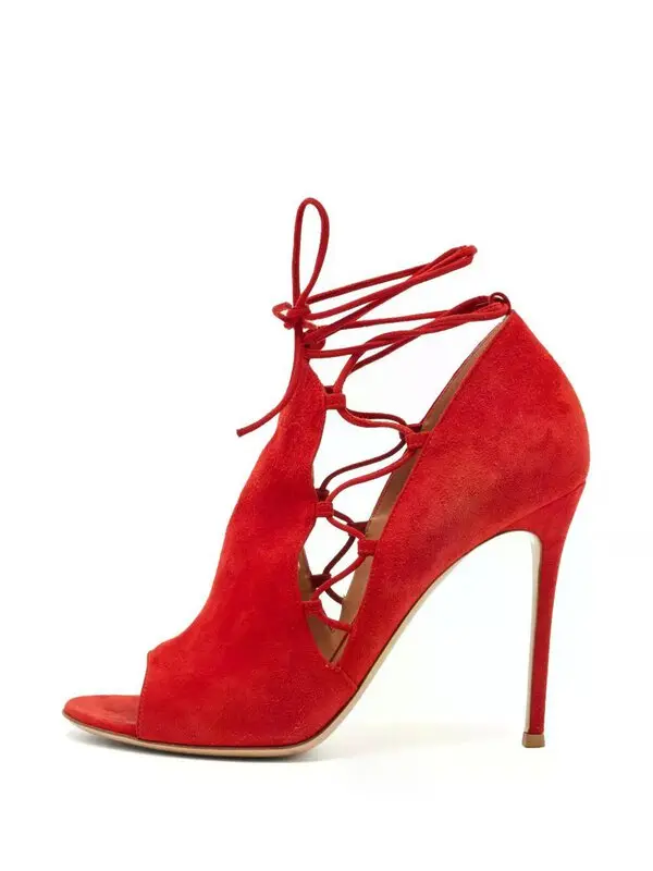 GIANVITO ROSSI Suede Lace-up Open-toe Ankle Boots