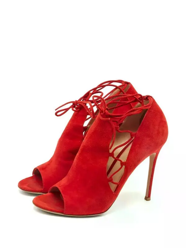 GIANVITO ROSSI Suede Lace-up Open-toe Ankle Boots